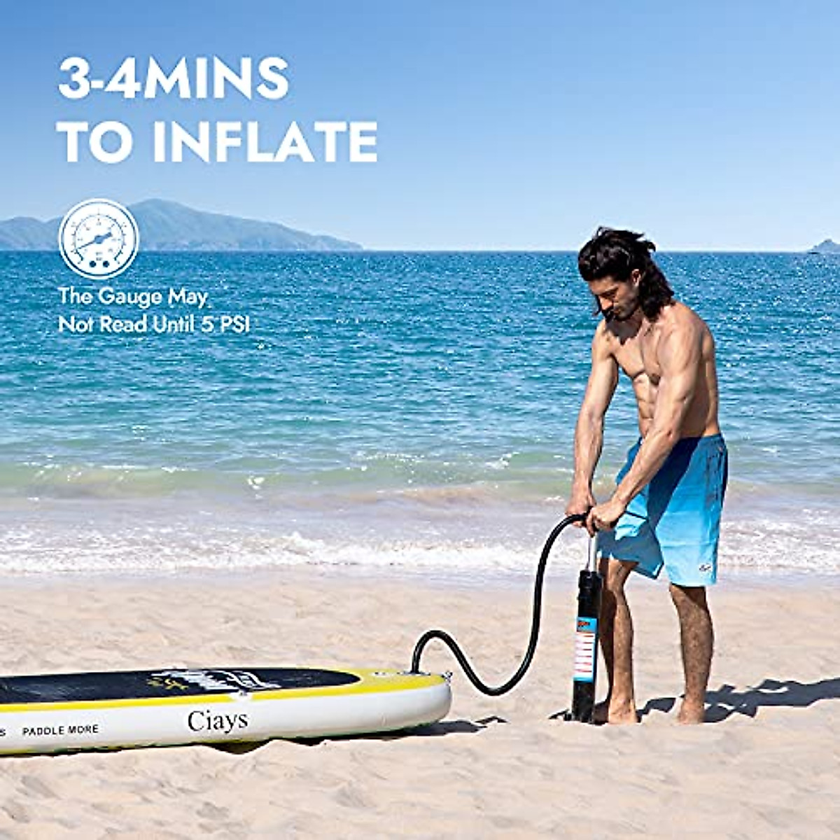 Ciays Inflatable Paddle Board with SUP Accessories of Backpack, 1 Fins, 2 Bags, Leash, Adjustable Paddles, Waterproof Bag, and Hand Pump, 10’5x30’’x6’’ Stand Up Paddleboard Yellow