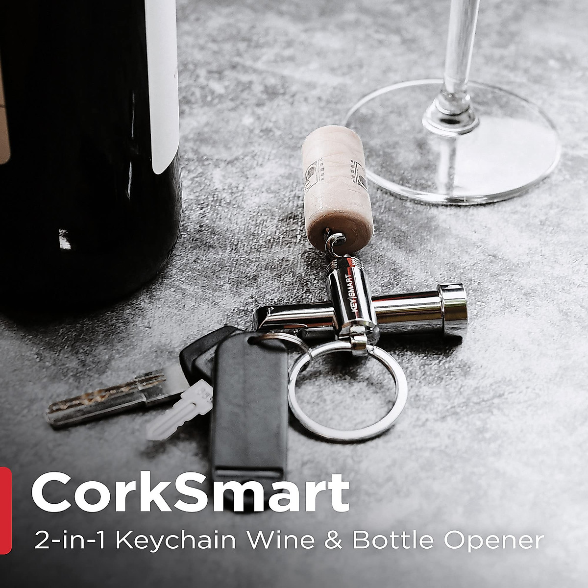 KeySmart CorkSmart - 2-in-1 Keychain Wine Opener and Bottle Opener, the Ultimate Dual Bottle Opener and Wine Bottle Opener Corkscrew Keychain Accessory