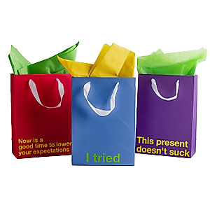 MilkToast Brands 5-Piece Funny Gift Bags Set – Colorful Medium Gift Bags with Handles, Kraft Bags for Birthday, Holiday, Office Party, White Elephant, Men, Women, Teens, and Adults