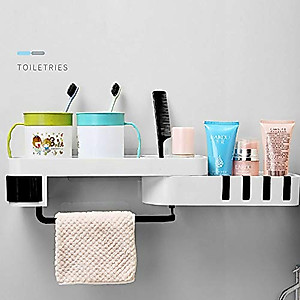 Shower Caddy 2-Pack, Plastic Space Shower Shelf with Adhesive, Wall Mounted Storage Organizer with Towel Bar, Racks Strong and Sturdy for Bathroom Kitchen