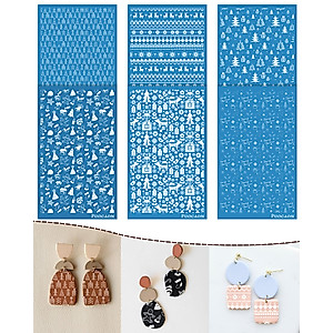 Puocaon Christmas Clay Silk Screen - 6 Design Resuable Clay Silk Screen Stencils for Polymer Clay, Christmas Sweater Polymer Clay Silk Sreen for Earrings, Christmas Ball Gift Silk Screen Stencil