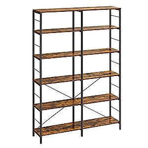 VASAGLE 6-Tier Tall Bookshelf, Bookcase, Large Metal Shelf, 11.8 x 47.2 x 67.9 Inches, for Living Room, Kitchen, Pantry, Study, Home Office, Rustic Brown and Black ULLS114B01