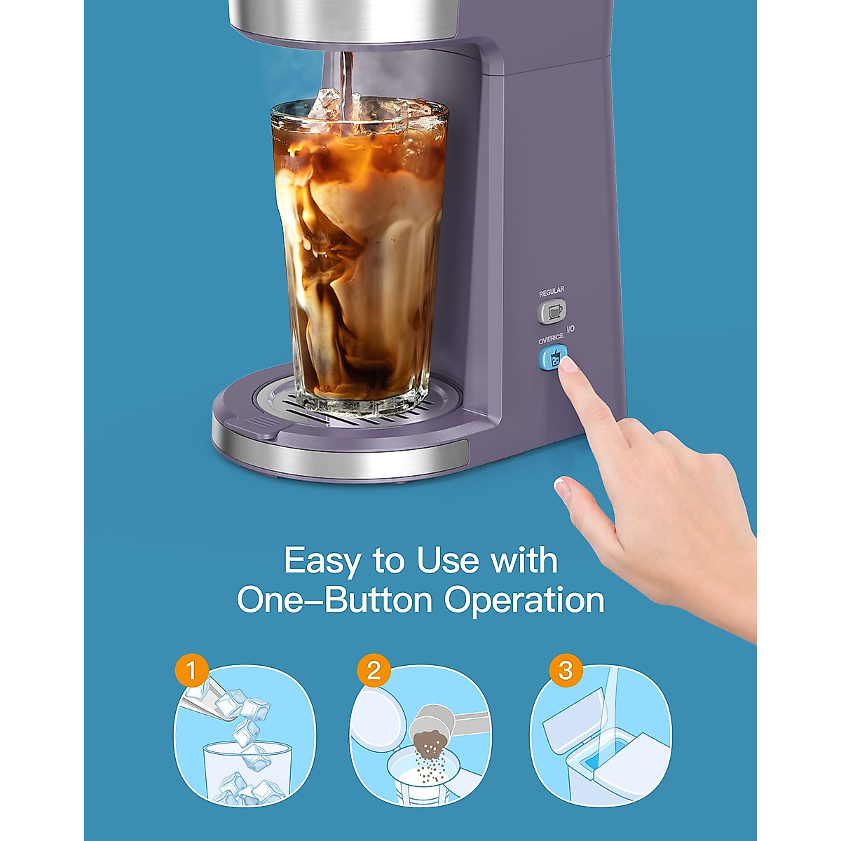 Famiworths Iced Coffee Maker, Hot and Cold Coffee Maker Single Serve for K Cup and Ground, with Descaling Reminder and Self Cleaning, Iced Coffee Machine for Home, Office and RV, Lavender