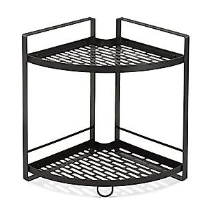 mahueeol 2 Tier Corner Bathroom Countertop Organizer Tray,Corner Shower Shelf Bathroom Tray,Detachable Kitchen Spice Rack,Desktop Makeup Organizer -Matte Black