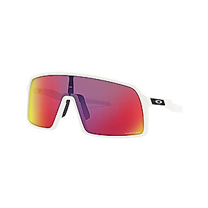 Oakley Men's OO9406A Sutro Low Bridge Fit Rectangular Sunglasses, Matte White/Prizm Road, 37 mm