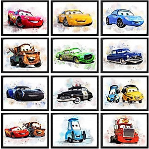 Print A To Z Cars Movie Poster, Cars Watercolor Wall Decor Prints, UNFRAMED(8"x10" Set of 12 Wall Decor), Cars 3 Poster, Cars Movie Posters for Boys Room, Cars Movie Decor, Cars Bedroom Set,