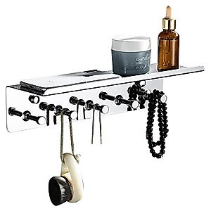 FVRTFT Shower Rack with Hook Shower Caddy No Drilling Shower Shelves Self Adhesive Wall Mounted Stainless Steel For Bathroom Kitchen,30cm