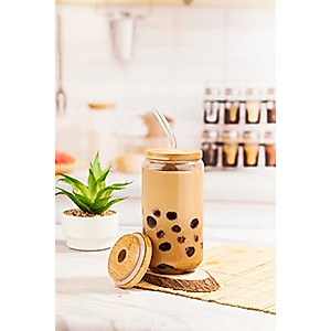 Glass Cups With Lids And Straws - 16oz Drinking Glasses 4pcs Set - Glass Coffee Cups With Lids And Straw – Iced Coffee Cups With Lids And Straws - Beer Can Glass With Lids And Straw - Cute Coffee Cups