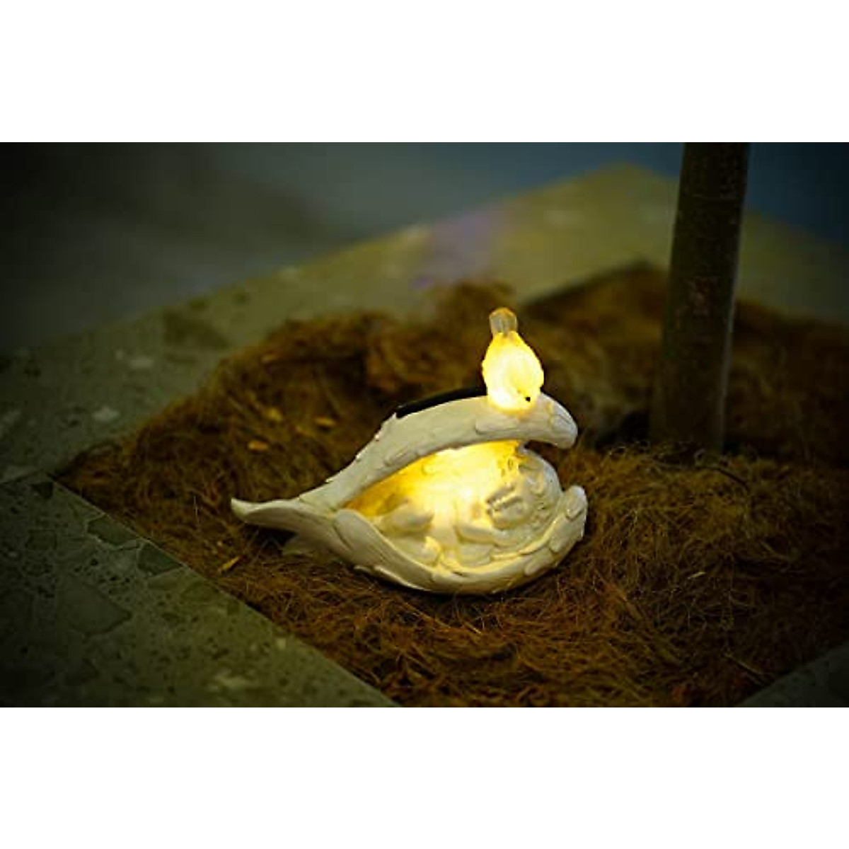 HONGRUIART Solar Sleeping Baby Angel Statue, Solar Light Cherub Angel in Wings with Bird, Memorial Guardian Angel Bady Statue Indoor and Outdoor Home Garden Decoration