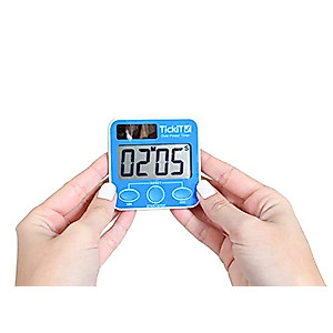 TickiT Dual Power Timers - Set of 5 - Red, Yellow, Green, Blue, White - Solar and Battery Powered Digital Timers - Includes Stand and Wall Mount Slot