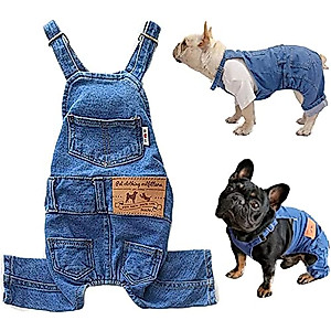 EFEMIR Dog Denim Jumpsuit Costumes Cat Pet Jean Overalls Clothes Fashion Comfortable Blue Pants Clothing for Small Medium Dogs Cats Boy Girl,XXL