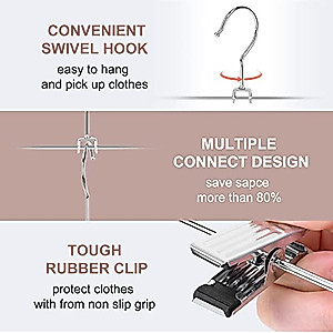 ESEOE Pants Hangers with Clips, Pants Hangers Space Saving, Non Slip Adjustable Clip Skirt Hangers, Metal Adult Kids Hangers for Closet Skirt Shorts Trouser Leggings (20 Pack)