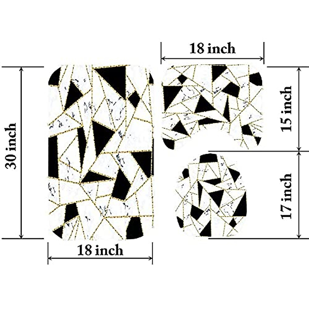 Marble Bathroom Set, Durable Waterproof Black and White and Gold Shower Curtain Set with Non-Slip Rugs and Toilet Lid Cover, 1 Shower Curtain (12 Hooks), 3 Toilet Mat & Lid Cover