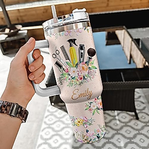 Hyturtle Personalized HairStylist Tumbler Gift For HairStylists Christian God Says You Are Cup With Name 40oz Tumbler with Handle&Straw Lid Hairdressing Hairdresser Coffee Cup Flower Print Cosmetology