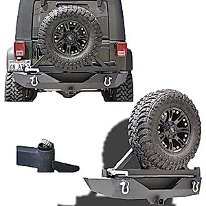 DV8 Offroad | RBSTTB-01BR | Rear Bumper with Swing-A-Way Spare Tire Carrier fits 2007-2018 Wrangler JK | High Clearance | Class 3 Tow Hitch | Accepts 40-Inch Tire | (2) Steel D-Rings