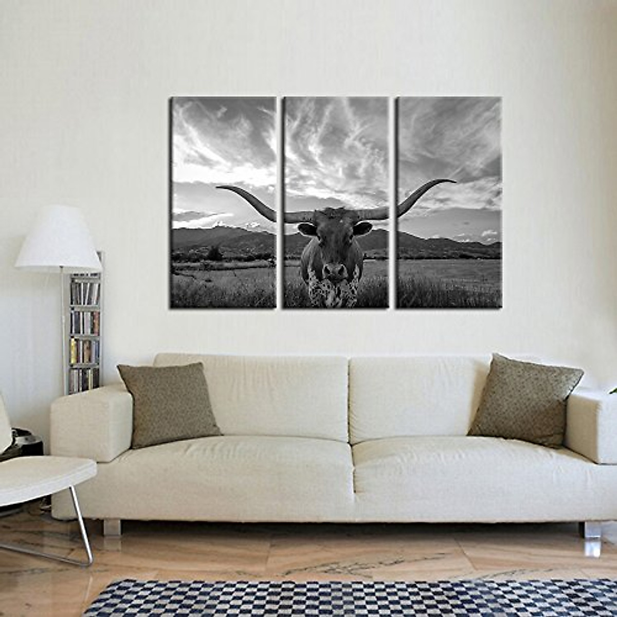 Kreative Arts - Large Modern Canvas Wall Art for Home and Office Decoration Animal Pictures Print Art on Canvas Texas Longhorn Canvas Prints Giclee Artwork for Wall Decor 16x32inchx3pcs