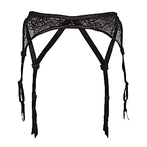 Women's Black Lace 6 Straps Metal Buckles Sexy Garter Belt for Stockings S513 (Large)