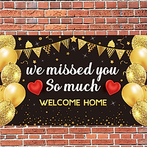 LOONELO Welcome Home Backdrop Banner Decorations with 70.8"X43.3"，We Missed You So Much Backdrop Photo Booth Props, Welcome Home Sign for Graduation Retirement Military Army Homecoming Decorations