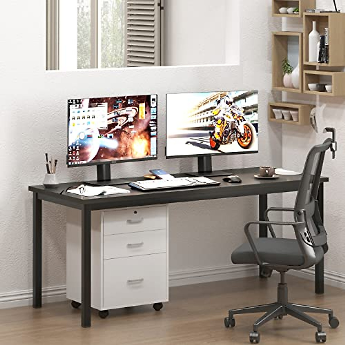 sogesfurniture 62.9 inches Office Desk Computer Desk Gaming Desk Computer Table Sturdy Writing Workstation for Home Office, Black