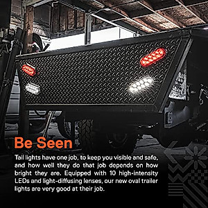 TRUE MODS 4 Red + 2 White 6 inch Oval LED Trailer Tail Light Kit [Surface-Mount] [DOT FMVSS 108 & SAE] [IP67 Waterproof] Stop Brake Turn Reverse Back Up Trailer Lights for RV Truck