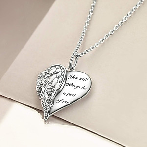 YFN Angel Wings Heart Necklace Sterling Silver Guardian Angel Wings Pendant Necklace for Women Wings Jewelry Gifts