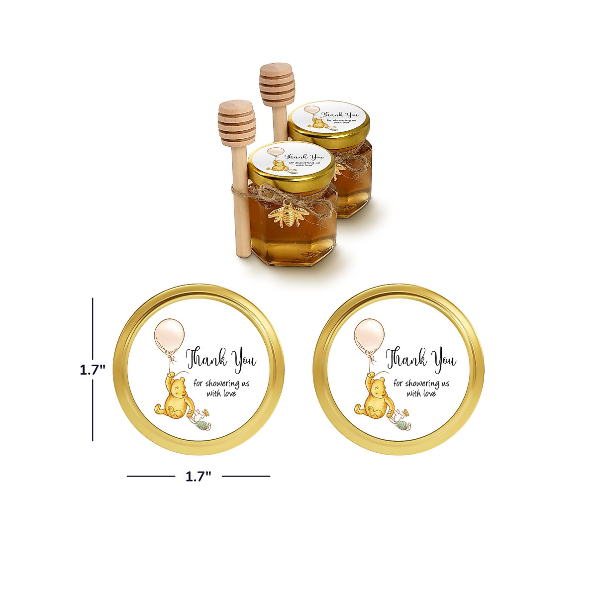 WEECUTES® Winnie Thank You Stickers Baby Shower Decorations Honey Jar Gift Label Classic Pooh Birthday Party Decor Supplies (48 Pcs)