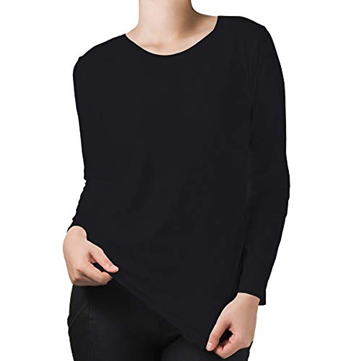 BaHoki Essentials Long Sleeve Undershirts for Scrubs - Great Stretch and Layering Piece - Multipurpose and Durable -Use with Scrubs and Lab Coats - for Nurses, Doctors, Women, and Men Black