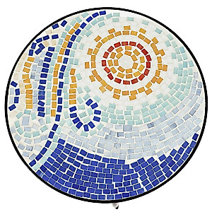 Modern Outdoor Indoor Round Accent Table Plant Stand Scheme Garden Steel Ocean Inlaid Glass Mosaic Top Patio Piece, Plant Stand