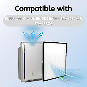 Nispira Replacement HEPA Filter Plus Activated Carbon Pre Filter Compatible with Rabbit Air Classic BioGS Models SPA-421A & SPA-582A, 1 Set