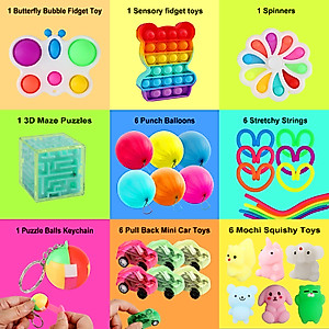 100 pcs Fidget Toys Pack, Party Favors For Kids 8-12 Mini Autism Sensory Toy Goodie Bag Pinata Stuffers Treasure Box School Prizes Birthday Party Supplies Halloween Treat Xmas Gifts For Boys Girls 4-8