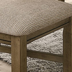 Kia Modern-Farmhouse Style Upholstered Dining Bench, Solid Wood Frame, Glazed Pine Brown Finish