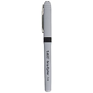 BIC Grip Stick Roller Ball Pen, Black Ink.7mm, Fine.12 Count (Pack of 1)