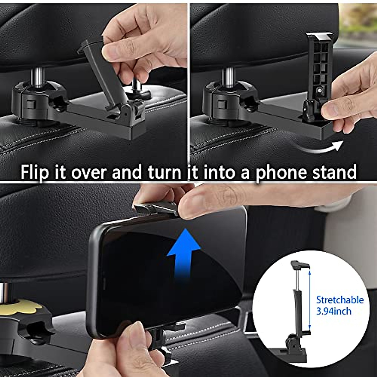 2 Pack of Upgraded 2 in 1 Car Seat Hooks 360 ° Rotation, with Cell Phone Holder, Hidden Seat Hooks, Can Hang Handbags, Purse, Toys, Groceries, Hook (2pcs-Purple)