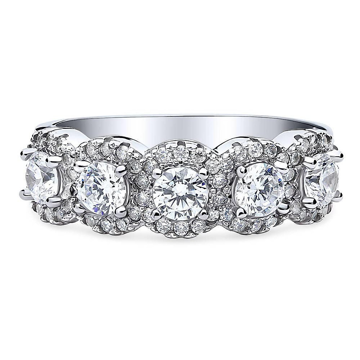 BERRICLE Sterling Silver 5-Stone Wedding Rings Cubic Zirconia CZ Cocktail Anniversary Band for Women, Rhodium Plated Size 8