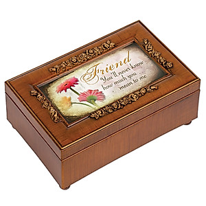 Cottage Garden Friend Woodgrain Embossed Petite Rose Music Box Plays What Friends are for
