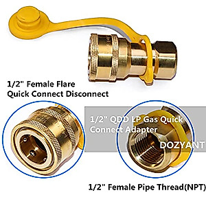 DOZYANT 1/2" QDD LP Gas Quick Connect Disconnect Connector & Male Insert Plug Solid Brass 1/2 PSIG Pressure Input 1/2 Ins & 1/2" Male NPT x 1/2 inch Natural Gas Propane Fitting Connector