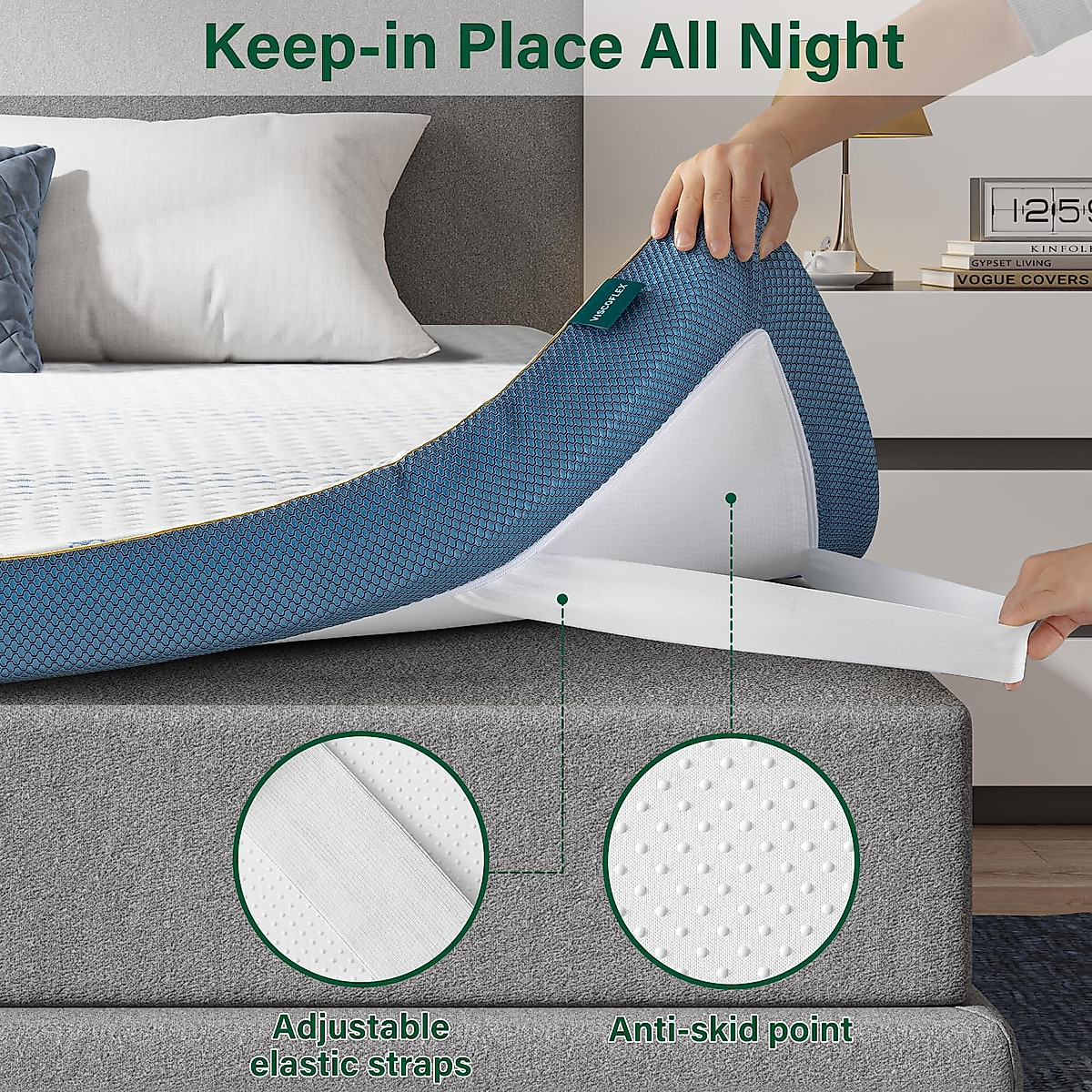 VISCOFLEX 4 Inch Firm Memory Foam Mattress Topper Queen Size, Gel Infused Bed Topper with High Density Support Foam-Relieve Back Pain with Ultra Comfy Cover