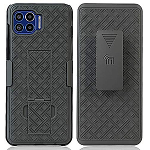 Case with Clip for Moto One 5G, Nakedcellphone [Black Tread] Kickstand Cover with [Rotating/Ratchet] Belt Hip Holster Combo for Motorola Moto One 5G Phone (XT2075)