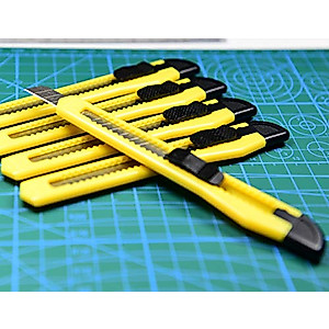 WEKOIL Art Craft Utility Knife Pack 5 Snap off 9mm Cutter with 10 Extra Carbon Steel Blades, Yellow