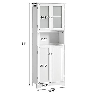 Tiptiper Tall Bathroom Storage Cabinet, Large Floor Cabinet with Open Compartments and 2 Cabinets with Doors, 64” Height Freestanding Linen Tower Cabinet, for Home Kitchen, Living Room, White