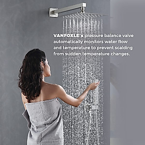 VANFOXLE 10 Inches Bathroom Luxury Rain Mixer Shower Combo Set Wall Mounted Rainfall Shower Head System Brushed Nickel Finish Shower Faucet Rough-In