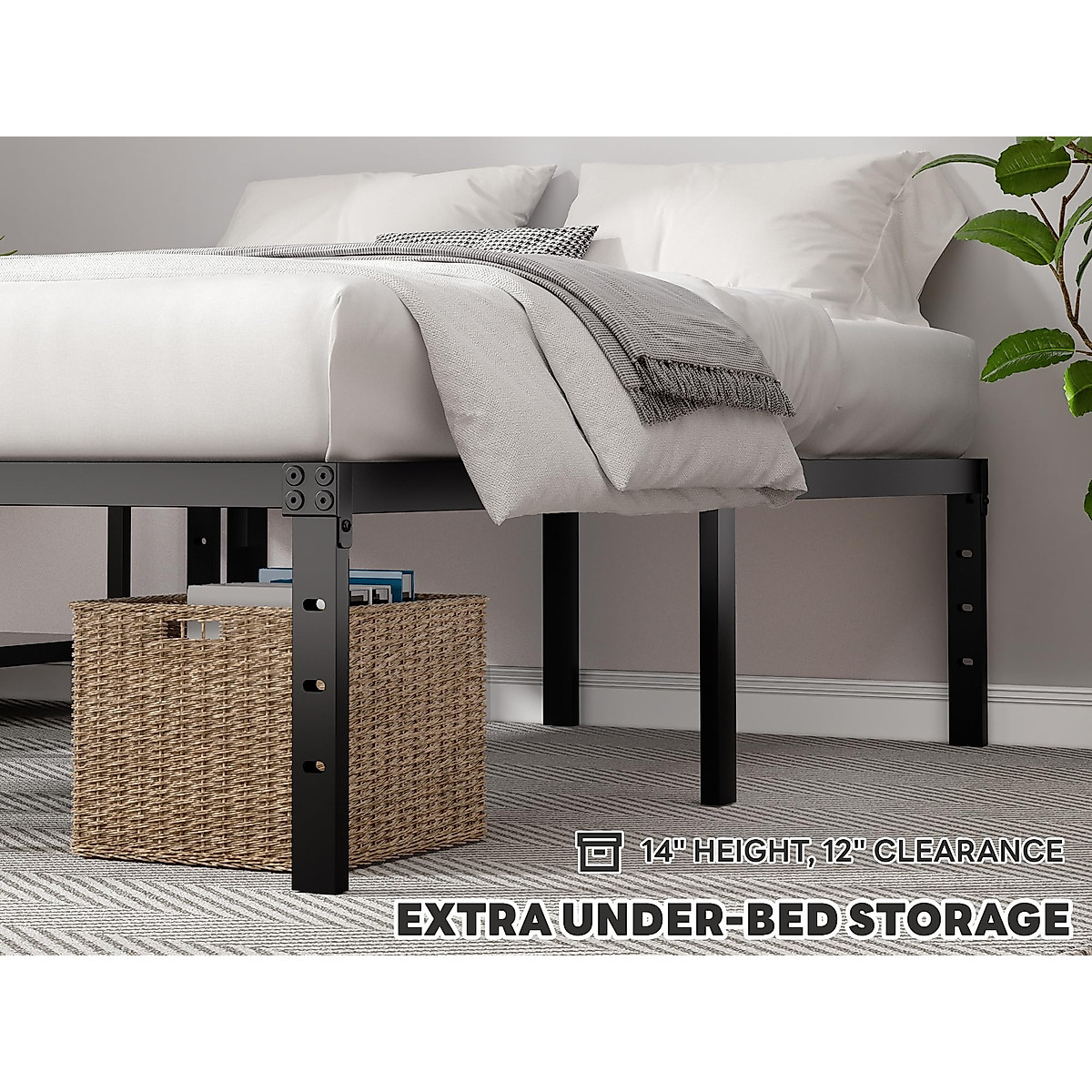 QEROMY Bed Frame No Box Spring Needed, Heavy Duty Metal Platform Bed Frame Noise-Free, Quick & Easy Assembly, Black (Full, 14 INCH)