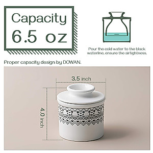 Dowan Butter Crock, Butter Keeper Crock, Keep Butter Soft & Fresh, Butter Crock with Water Line, Dishwasher Safe, French Butter Dish with Flat Lid for Serving, Modern Bohemian Design，unique thanksgivi