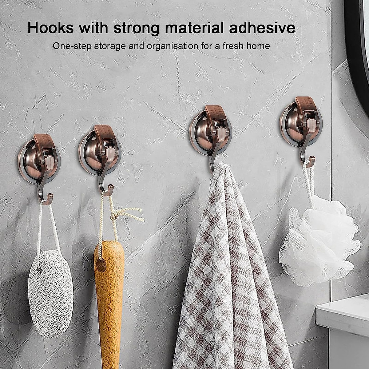 ulafbwur Suction Cup Hook 4pcs Hooks Shower Heavy Duty Vacuum Reusable Punch-Free Window Glass Bronze Coffee