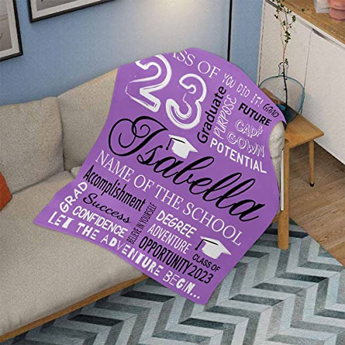 LOSARON Custom Graduation Throw Blanket from Mom Dad Grad Success Confidence Purple Blanket Customized Graduation Gifts Bed Blanket for Daughter Granddaughter 40x50 Inch