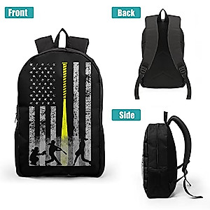 Nerxy School Backpack Set 3 Pcs Baseball US Flag Printed Large Bookbags Heavy Duty Shoulder Packs Teenager Girls Boys