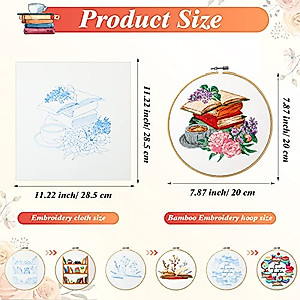 4 Set Embroidery Kit for Beginners Adults Cross Stitch Embroidery Kit for Book Lovers DIY Needlepoint Kit with Book Patterns, Instructions, Embroidery Hoops, Needles, Colored Threads, Needle Threader