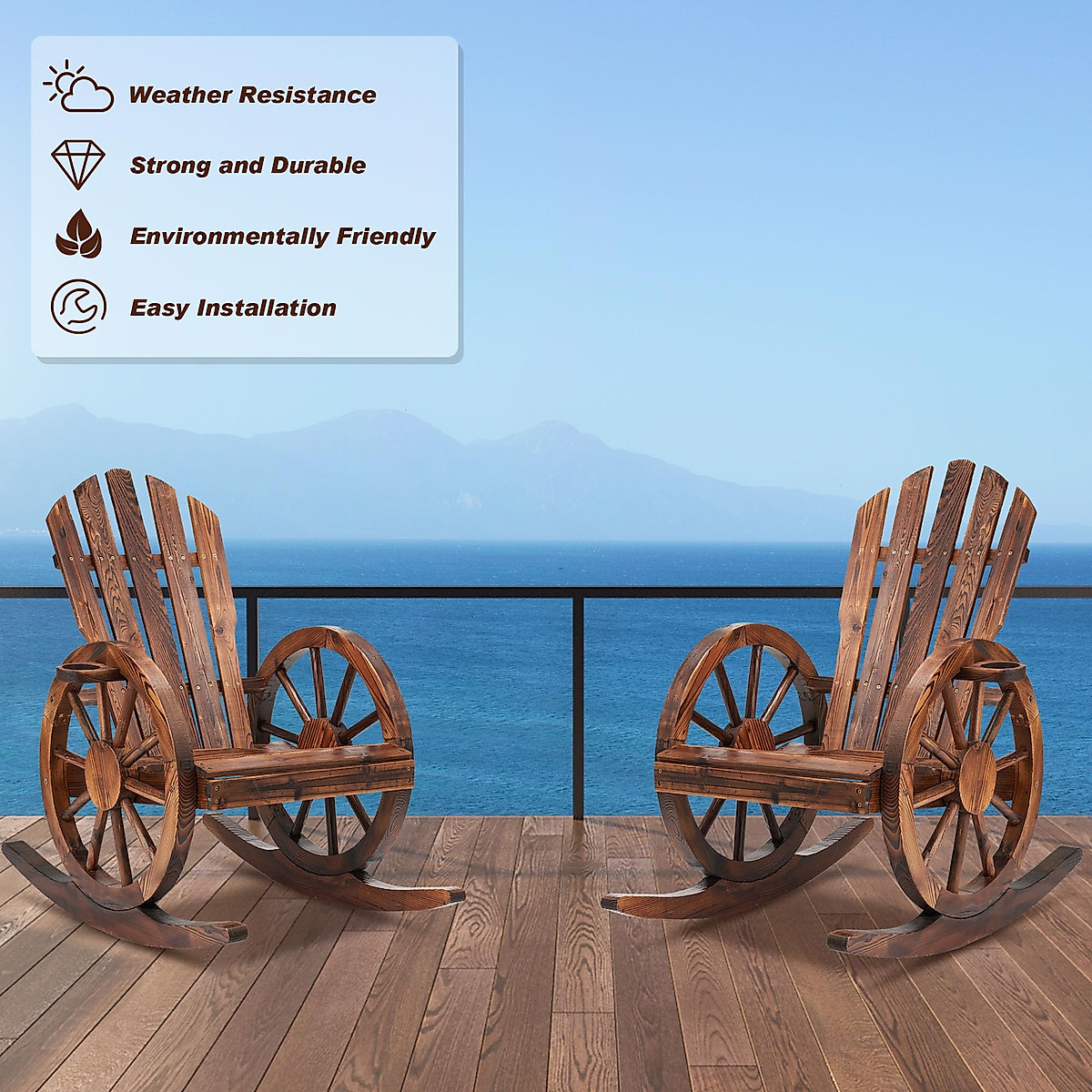 OUTGUAVA Outdoor Wooden Rocking Chairs Set of 2, Adirondack Rocker Chairs Oversized Patio Rocking Chairs for Porch Lawn Garden Poolside