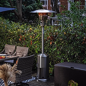 Nuu Garden Outdoor 46,000 BTU Propane Gas Heater with Wheels, Stainless Steel Frame, Removable Heater for Patio, Backyard, Garden, Porch, Silver