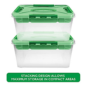 Home+Solutions 3 Piece Container Set - Large Green Plastic Containers, Holiday Storage, 15.35”x11.42”x7” Each